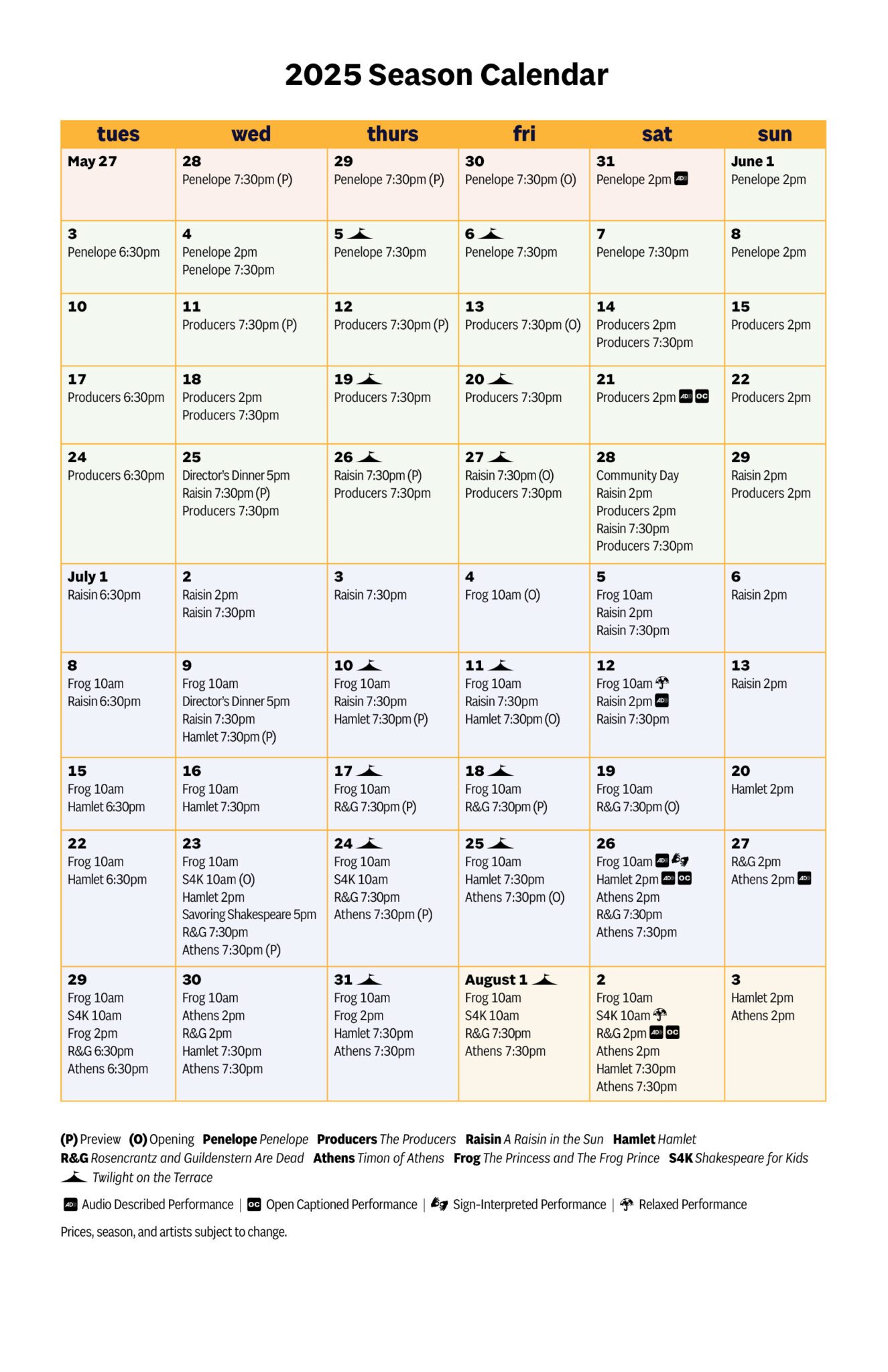 2025 Calendar - Pennsylvania Shakespeare Festival